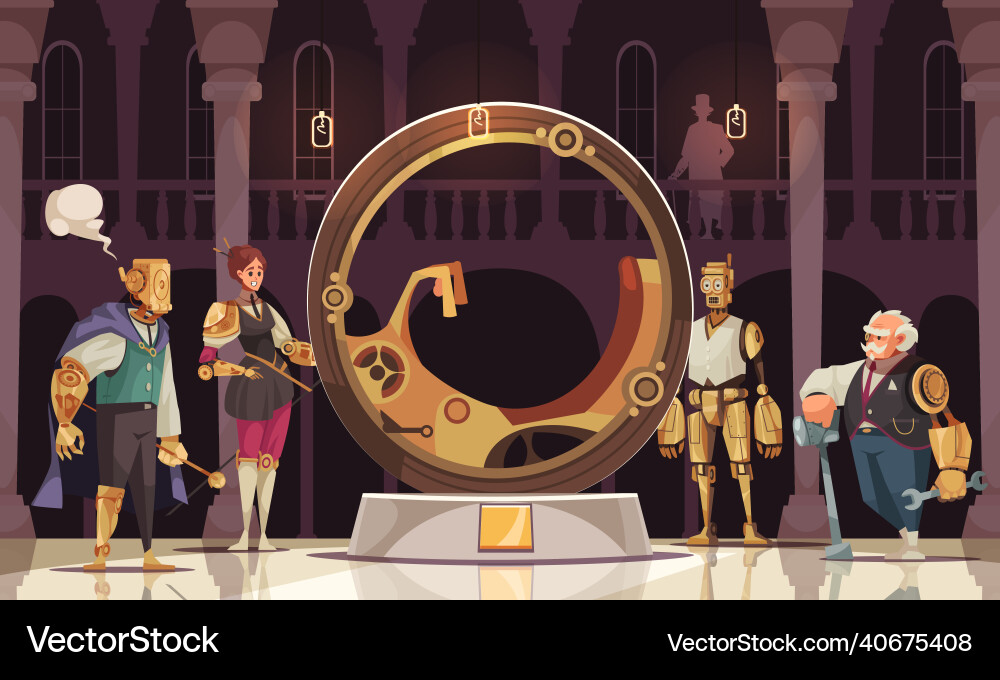 Steampunk Robots & Humans Royalty Free Vector Image