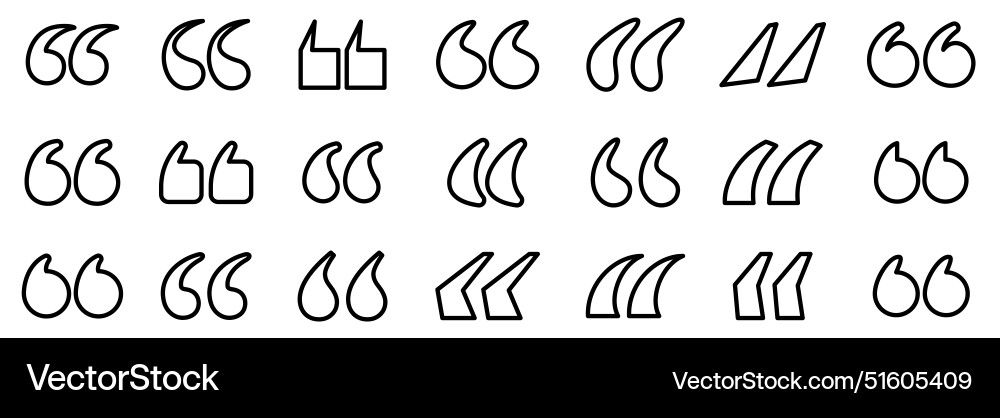 A diverse collection of black outline quotation Vector Image