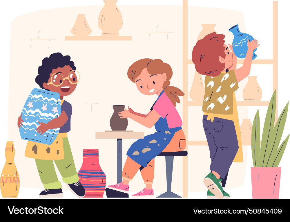 Children pottery kid clay sculpting handcraft Vector Image