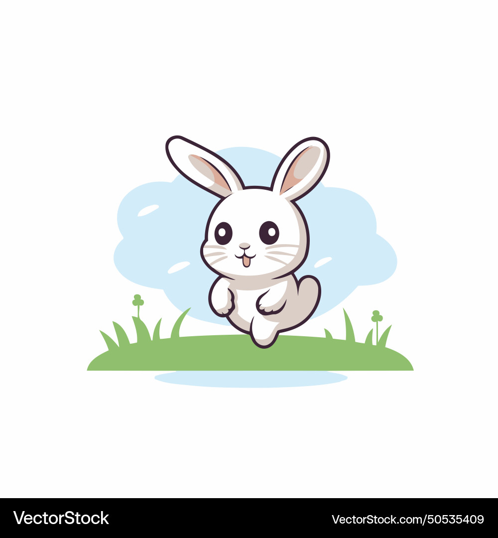 Cute cartoon rabbit on the grass white Royalty Free Vector