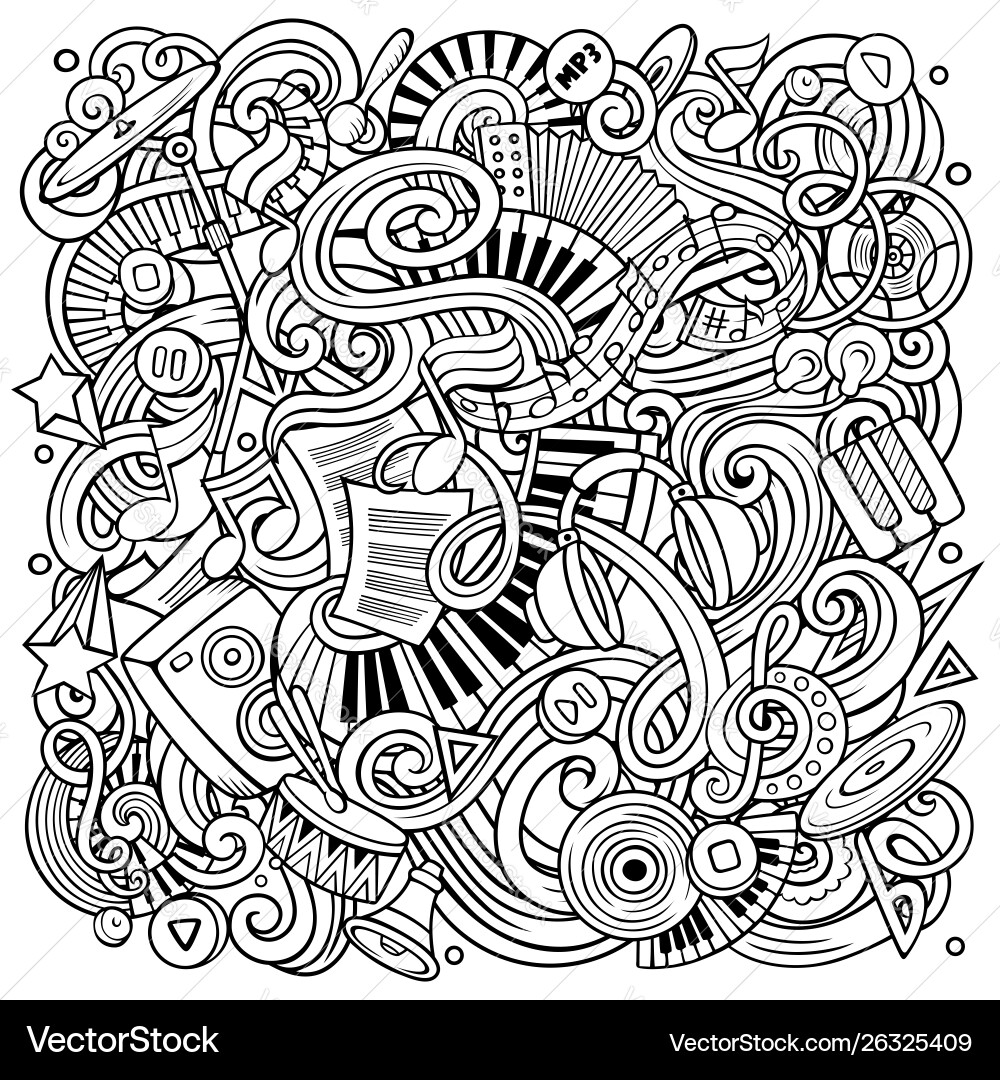 Music hand drawn doodles Royalty Free Vector Image