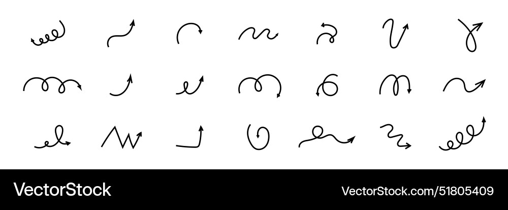 Spiral arrow doodle wavy twist minimal squiggly Vector Image