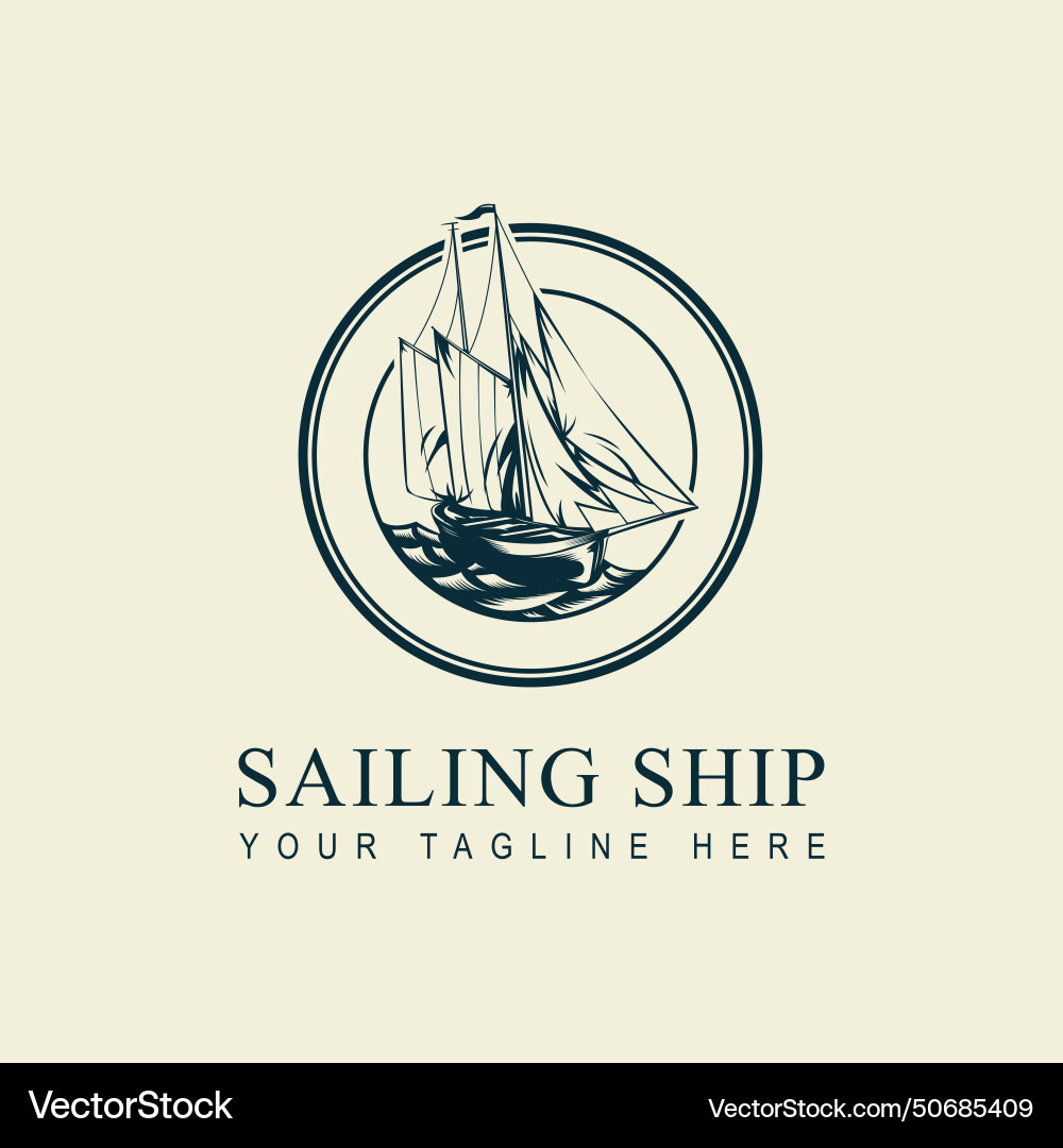 Vintage nautical emblem sailing ship Royalty Free Vector