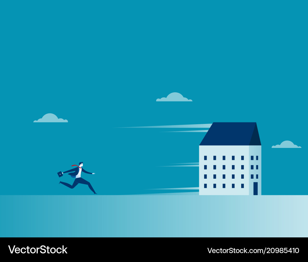 Businessman chasing a running house concept Vector Image