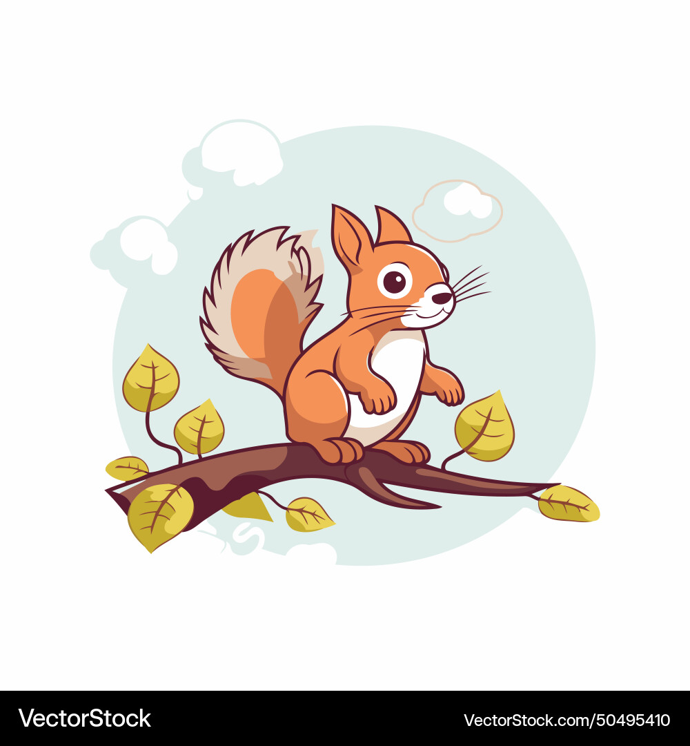 Cute cartoon squirrel sitting on a tree branch Vector Image
