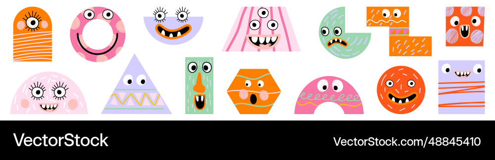 Cute figures cartoon characters geometric shapes Vector Image