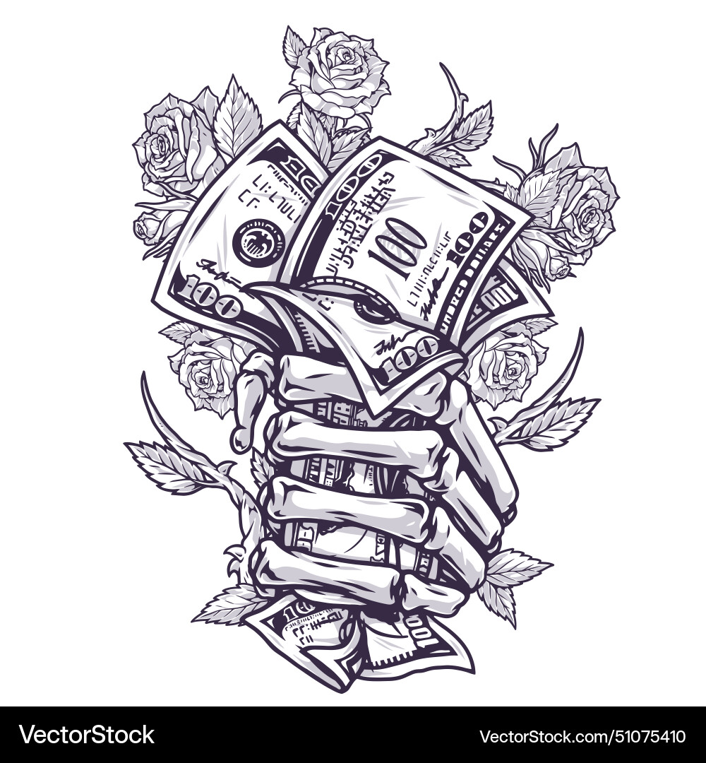Dollars in hand sticker monochrome Royalty Free Vector Image