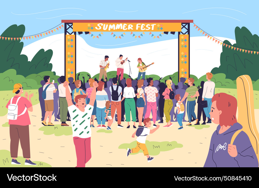 Outdoor Rock Concert Crowd Royalty Free Vector Image