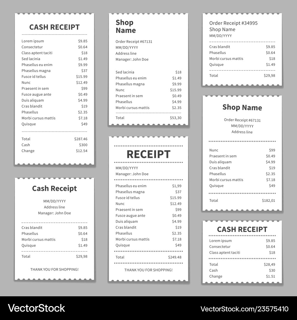 Receipts printed bills checks receipt print bill Vector Image