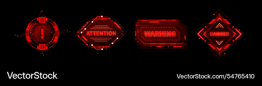 Red hud danger alert cyber ui error frame sign Vector Image