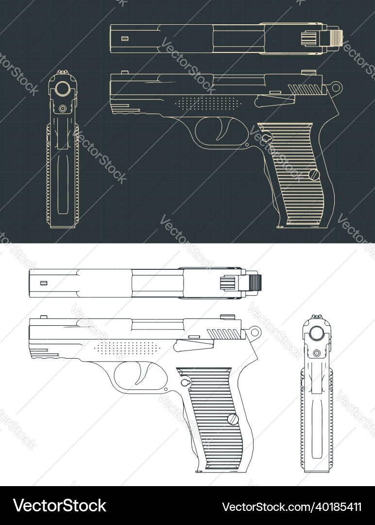 Pistol blueprints Royalty Free Vector Image - VectorStock