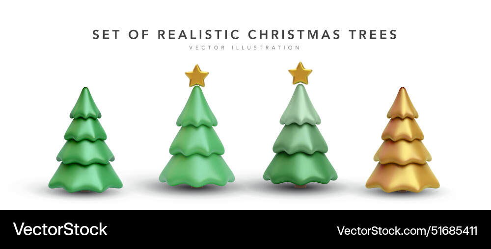 Set of 3d realistic christmas tree with shadow Vector Image