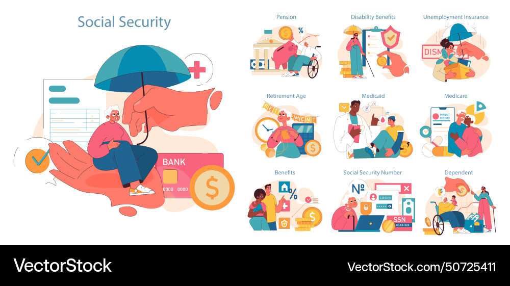 Social security set Royalty Free Vector Image - VectorStock