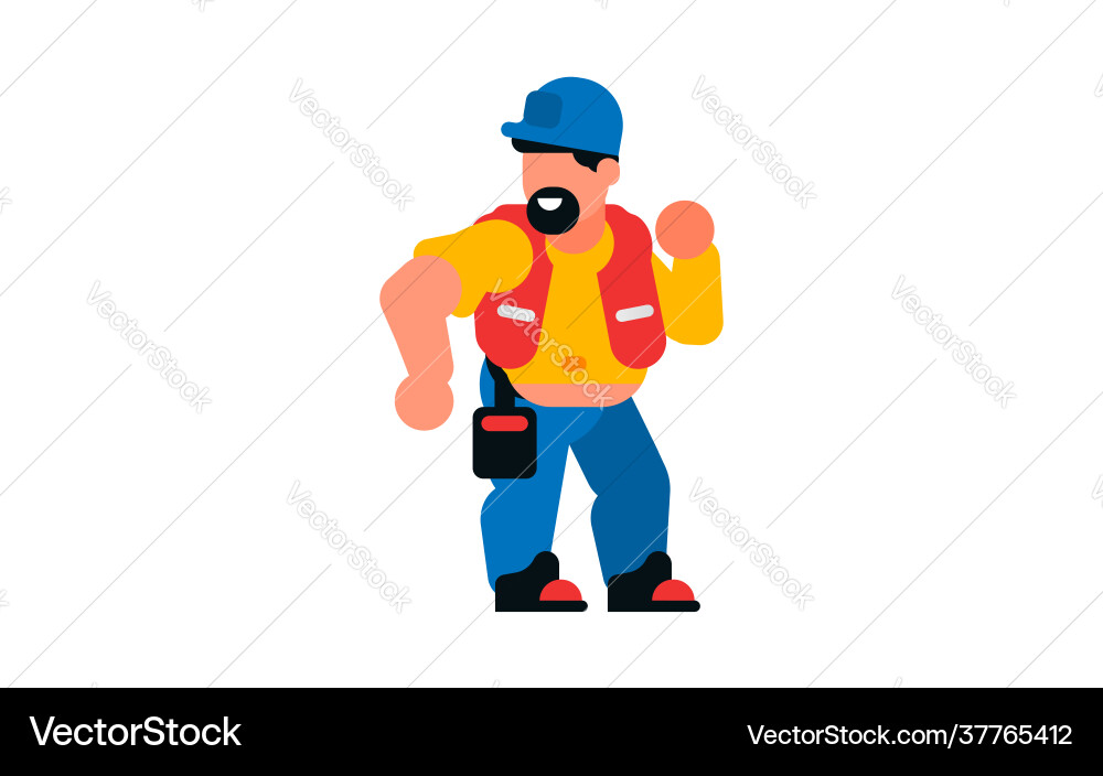 Dancing worker smiling happy builder Royalty Free Vector