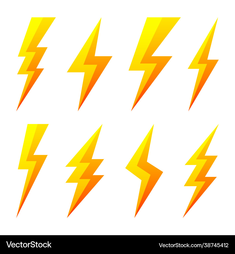 Yellow lightning bolt icons isolated on white Vector Image