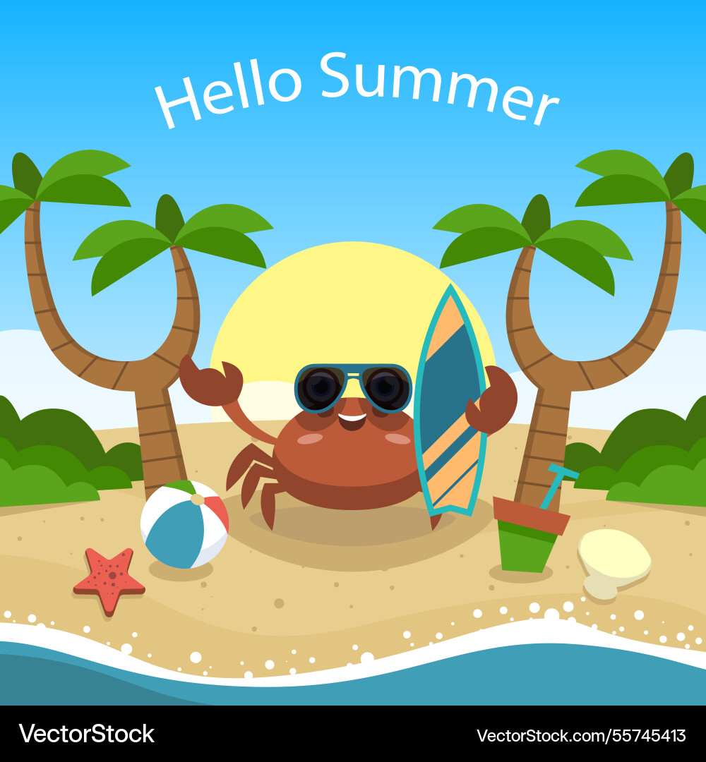 Flat hello summer background Royalty Free Vector Image