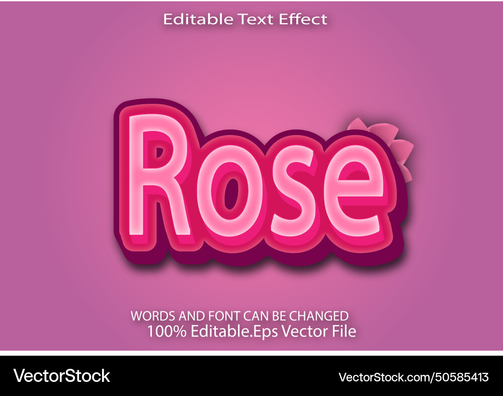 Rose editable text effect cartoon style Royalty Free Vector
