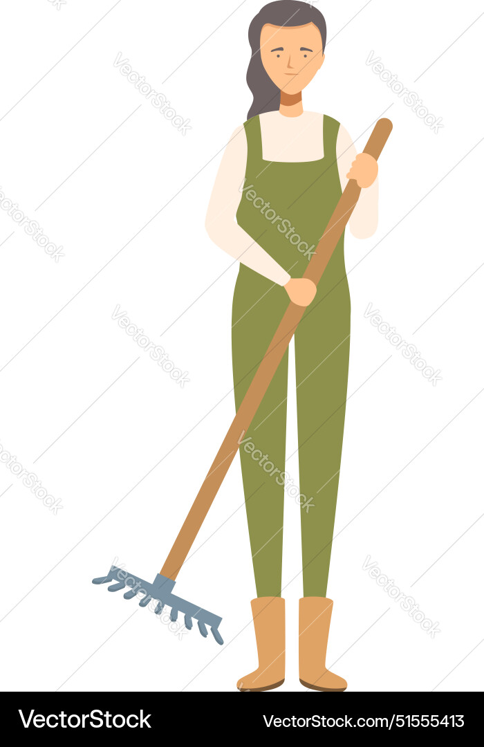 Woman farmer holding rake standing on white Vector Image
