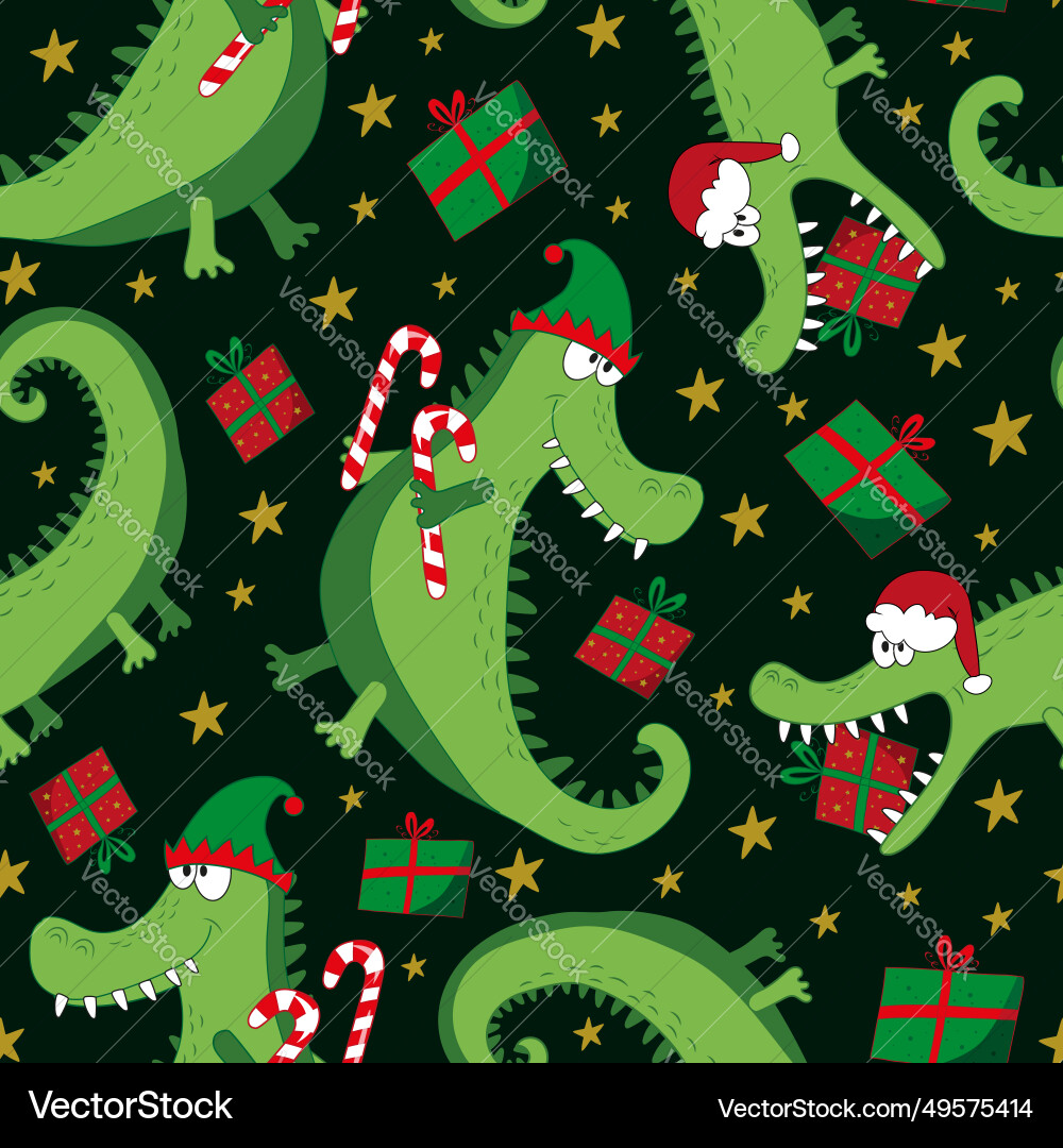 Christmas alligator crocodile seamless pattern Vector Image