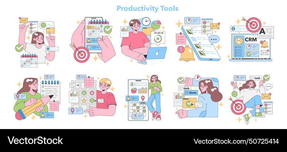 Productivity tools set flat Royalty Free Vector Image