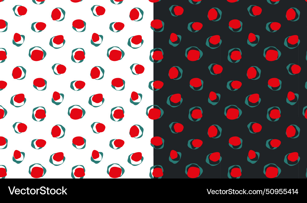 Set of abstract red floral art seamless pattern Vector Image