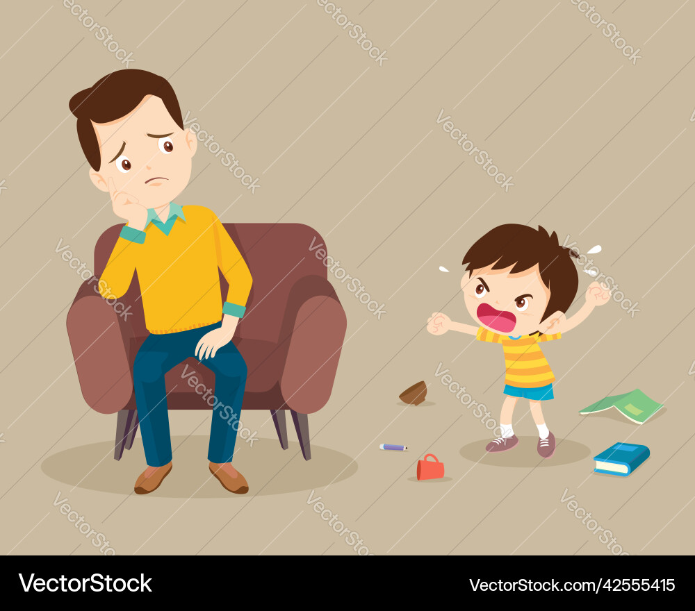 Aggressive boy screams to worry father Royalty Free Vector