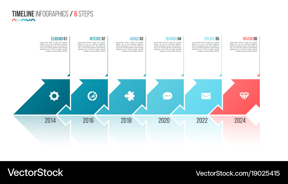 Arrows shaped timeline infographic template 6 Vector Image