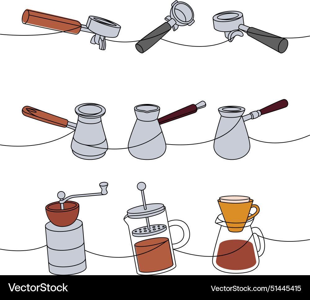 Coffee shop one line colored continuous drawing Vector Image