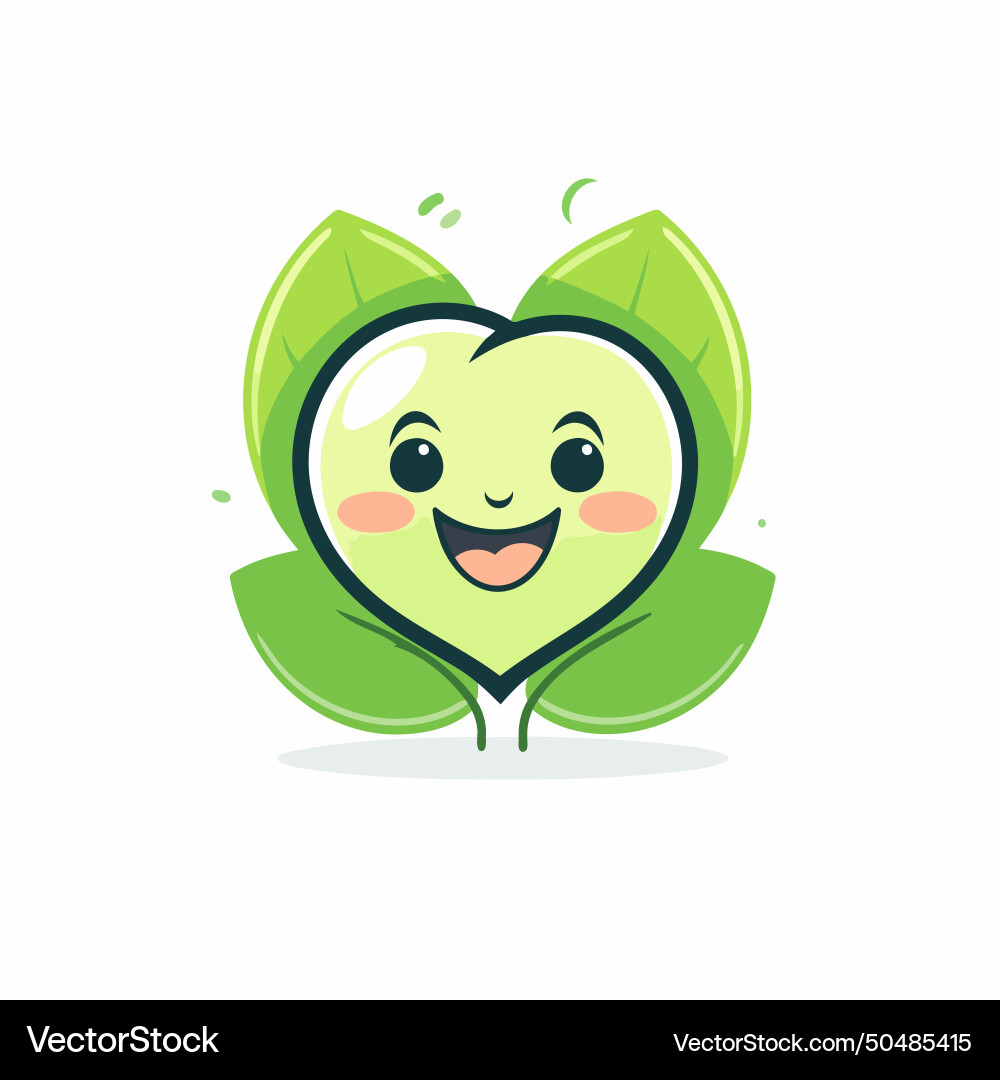 Cute smiling green leaf character flat cartoon Vector Image