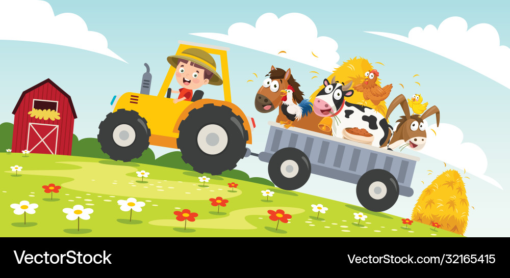 Farmer riding tractor Royalty Free Vector Image