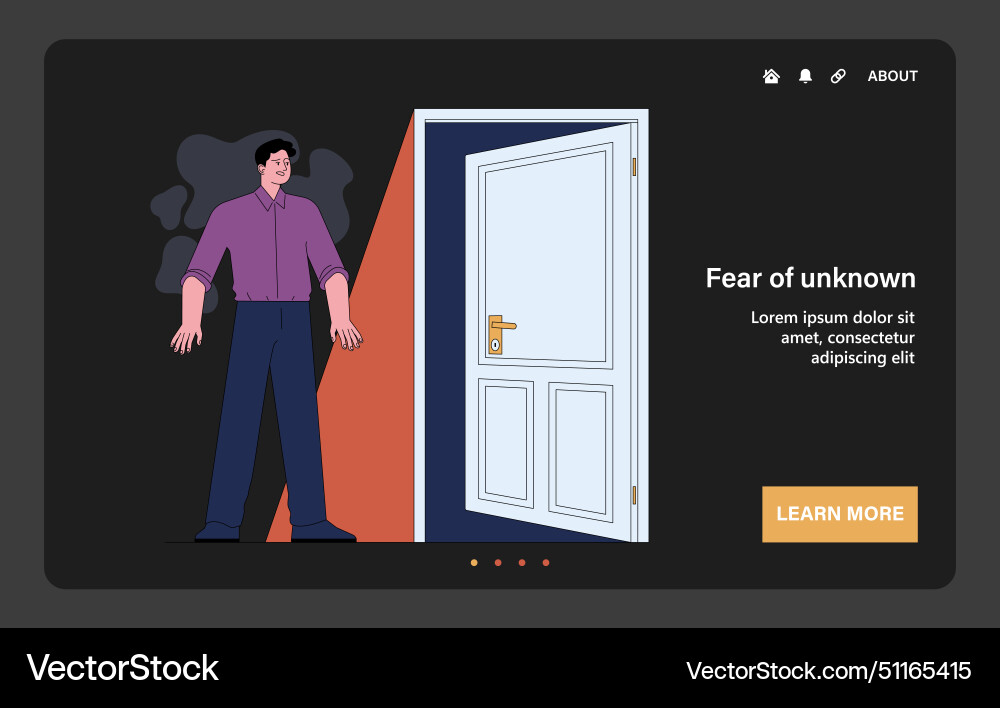 Fear of unknown terrified man standing by half Vector Image