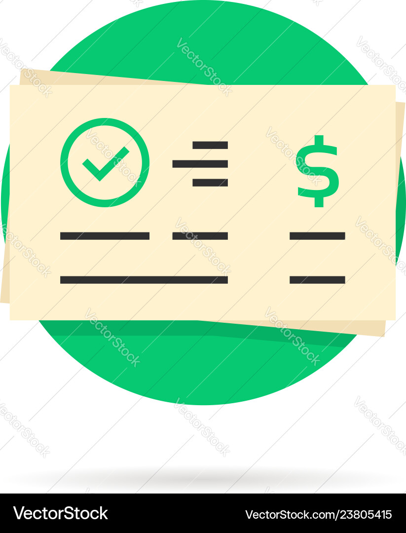 Green round simple money cheque Royalty Free Vector Image