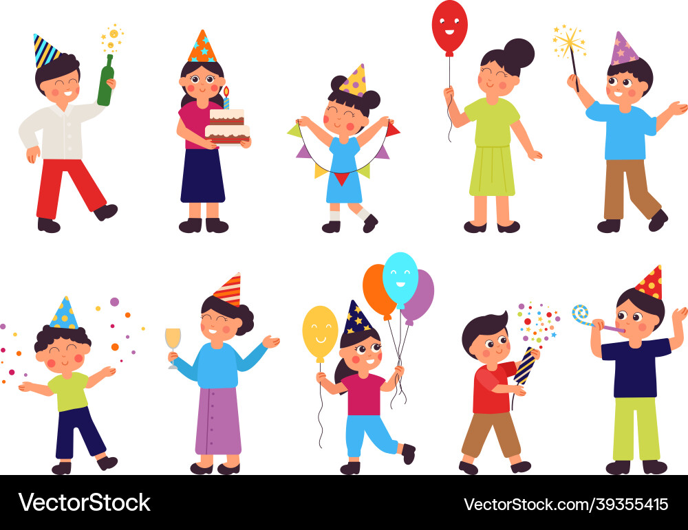 Happy birthday characters isolated people group Vector Image