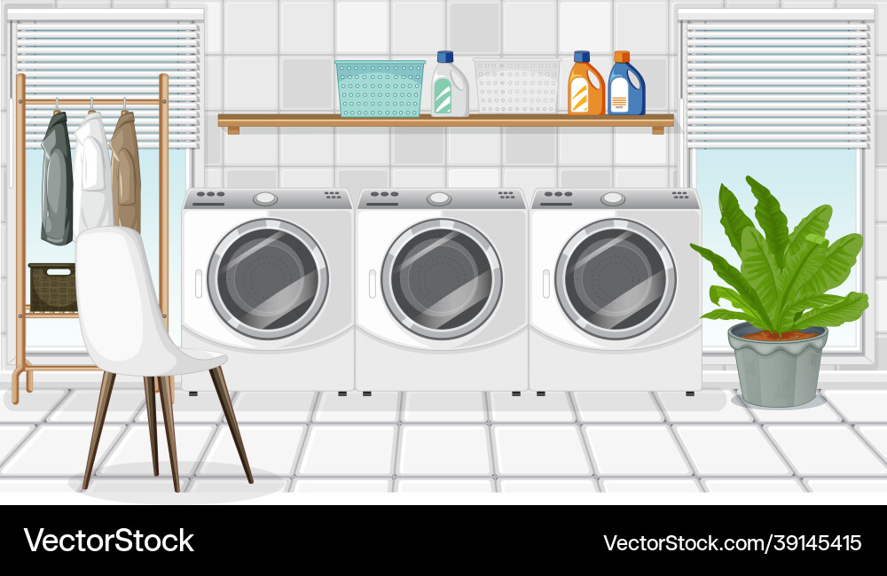 Laundry room scene with washing machine Royalty Free Vector