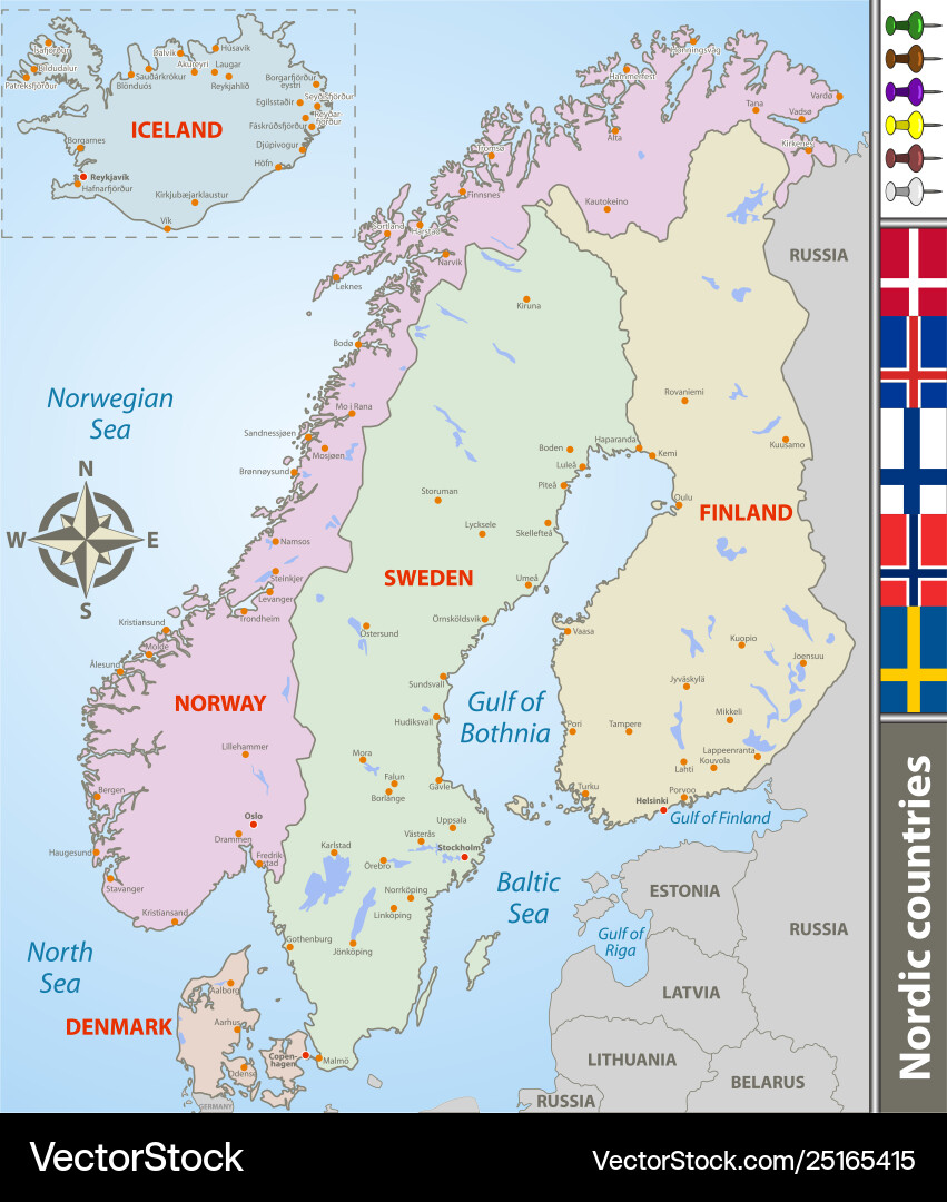 Map nordic countries Royalty Free Vector Image