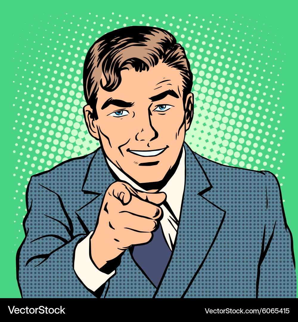 Retro Man Pointing Finger Pop Art Royalty Free Vector Image