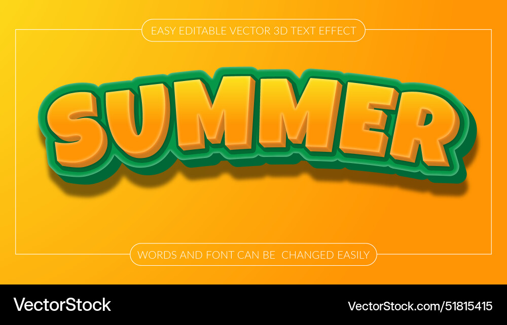Summer editable 3d text effect design Royalty Free Vector