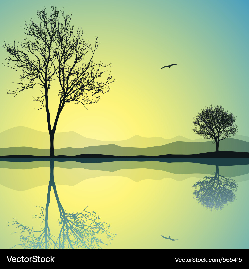 Tranquil Lake Reflection Royalty Free Vector Image