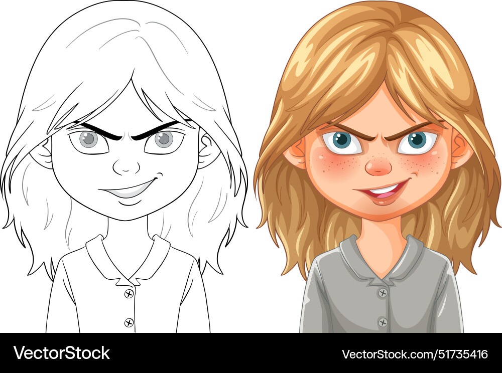 A girl with an intense expression Royalty Free Vector Image