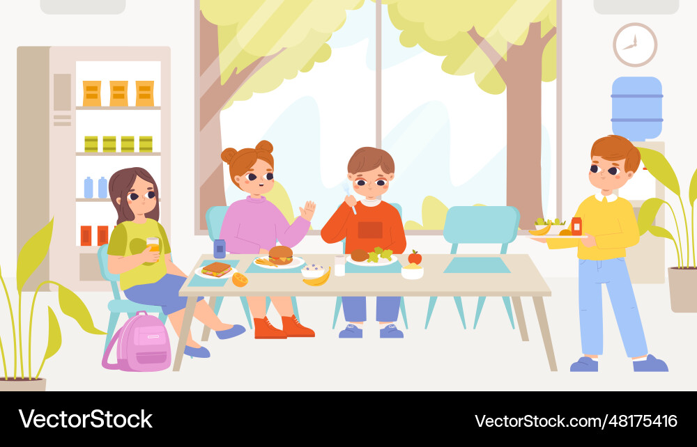 Children group on lunch or breakfast together Vector Image