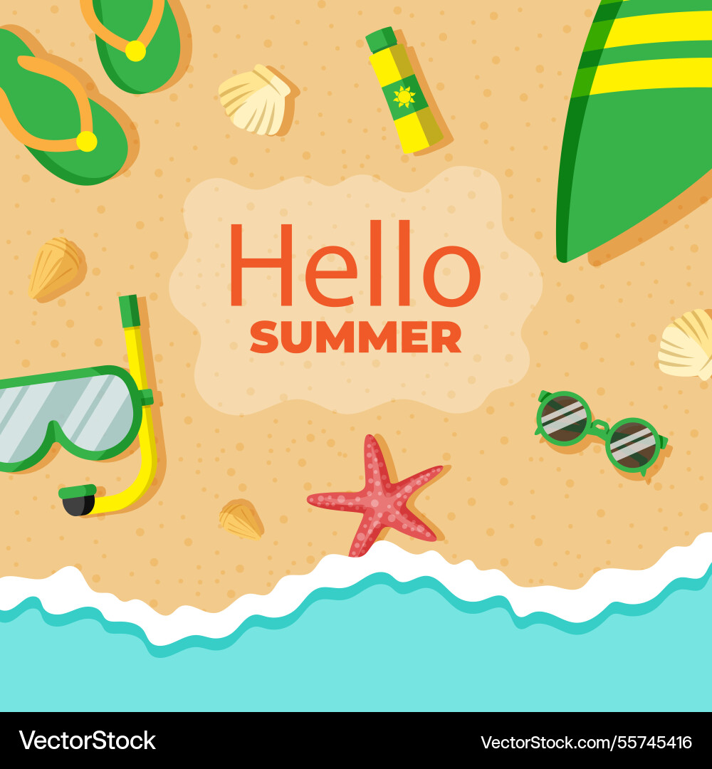 Flat hello summer background Royalty Free Vector Image