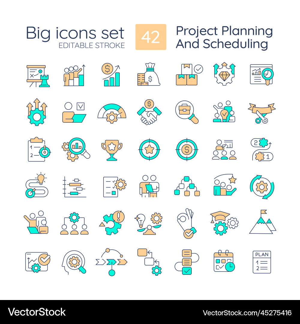 Project planning and scheduling rgb color icons Vector Image
