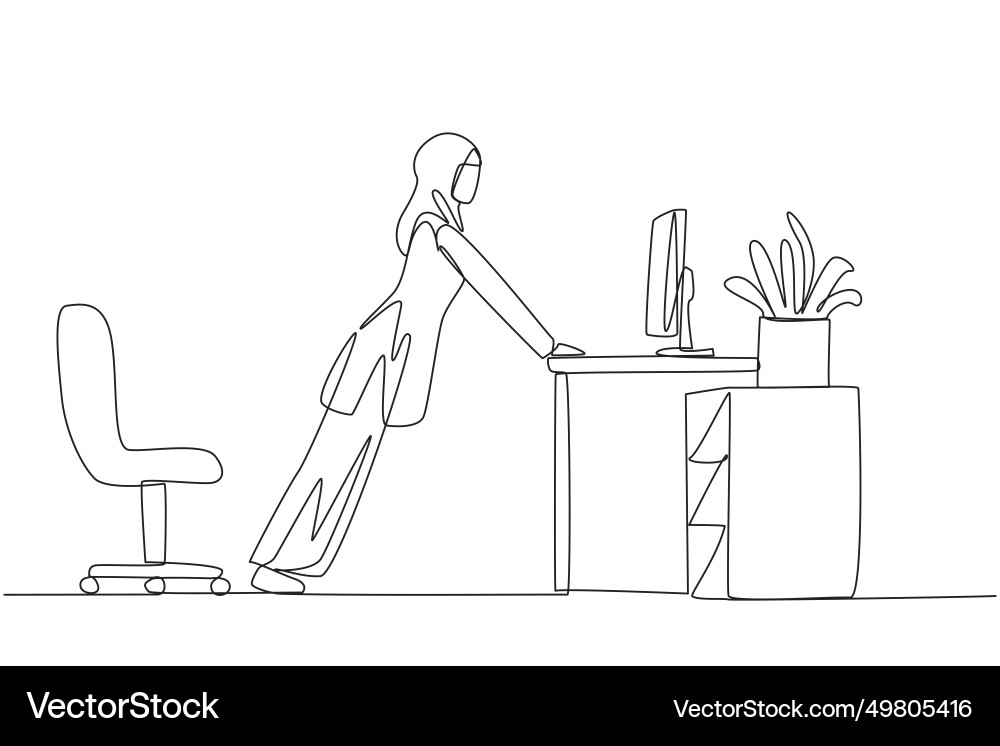 Single one line drawing arabian woman do push up Vector Image