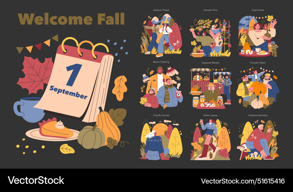 Welcome fall flat Royalty Free Vector Image - VectorStock