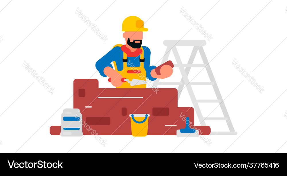Worker laying bricks builder and brickwork a bag Vector Image