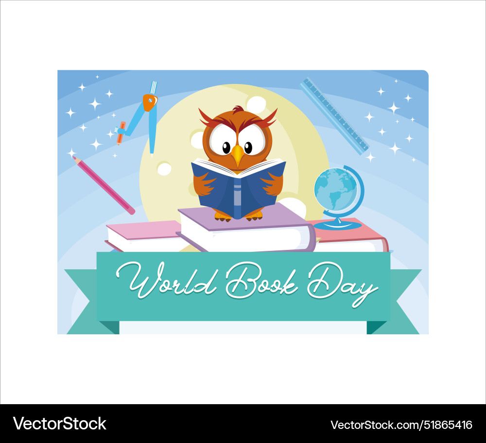 World book day design by owl reading a flat Vector Image