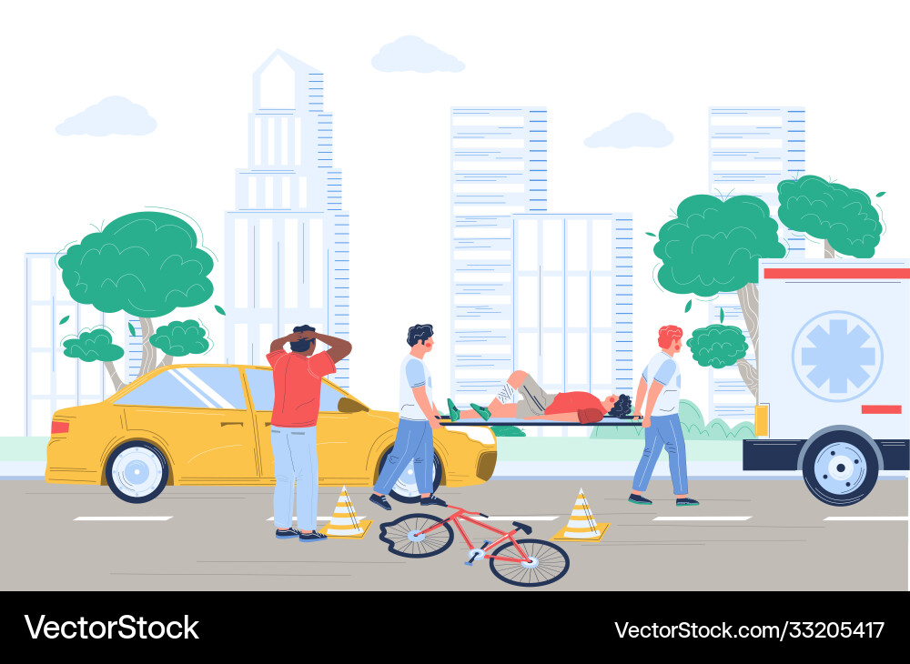 Bicycle Collision with Car - Rescue Scene Vector Image