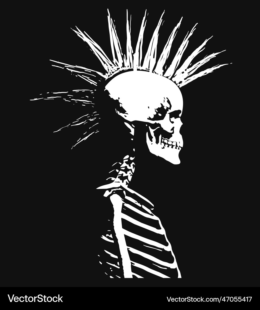 Black and white skeleton with punk hair Royalty Free Vector