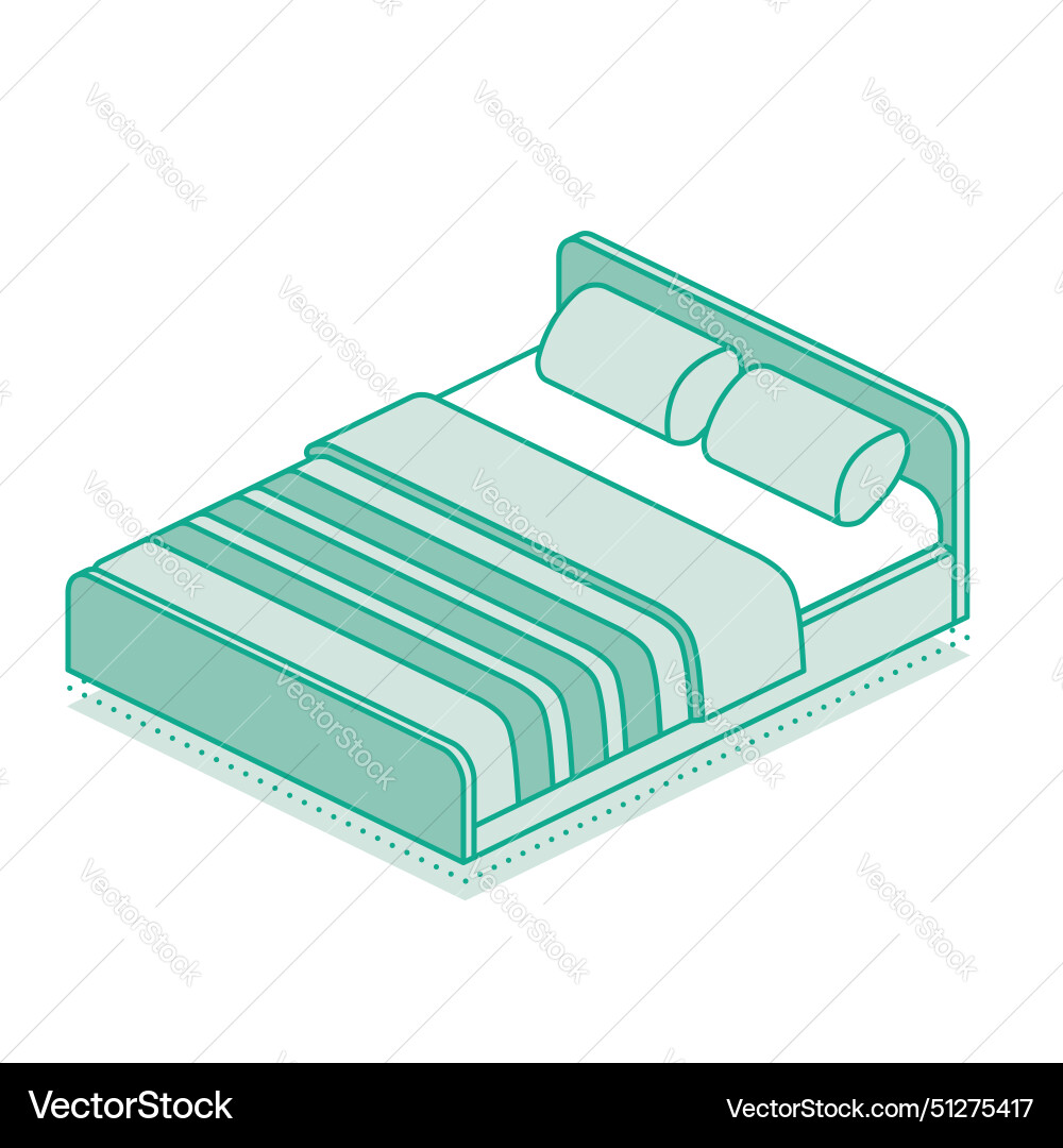 Isometric bed with blanket and two pillows Vector Image