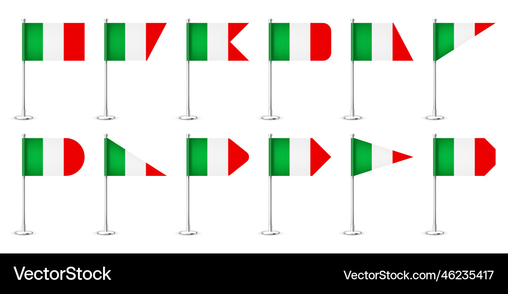 Realistic various italian table flags on a chrome Vector Image